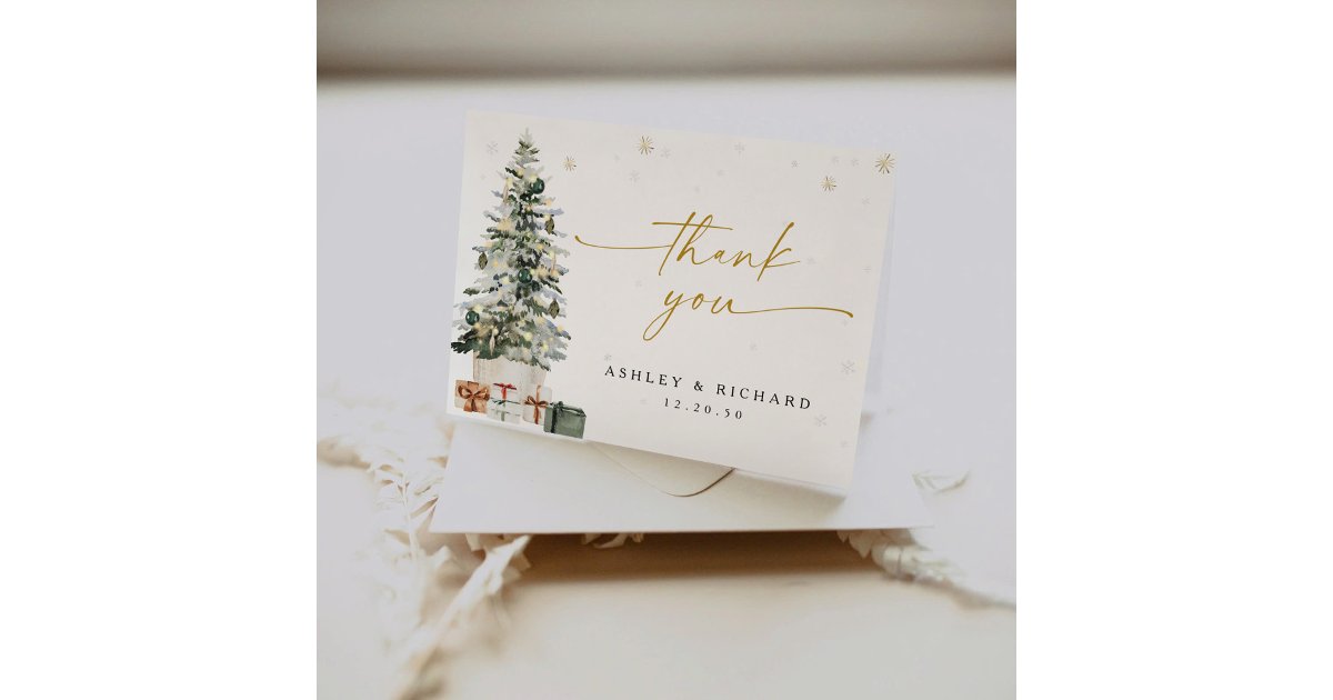 Pine Tree Christmas Wedding Thank You Card | Zazzle