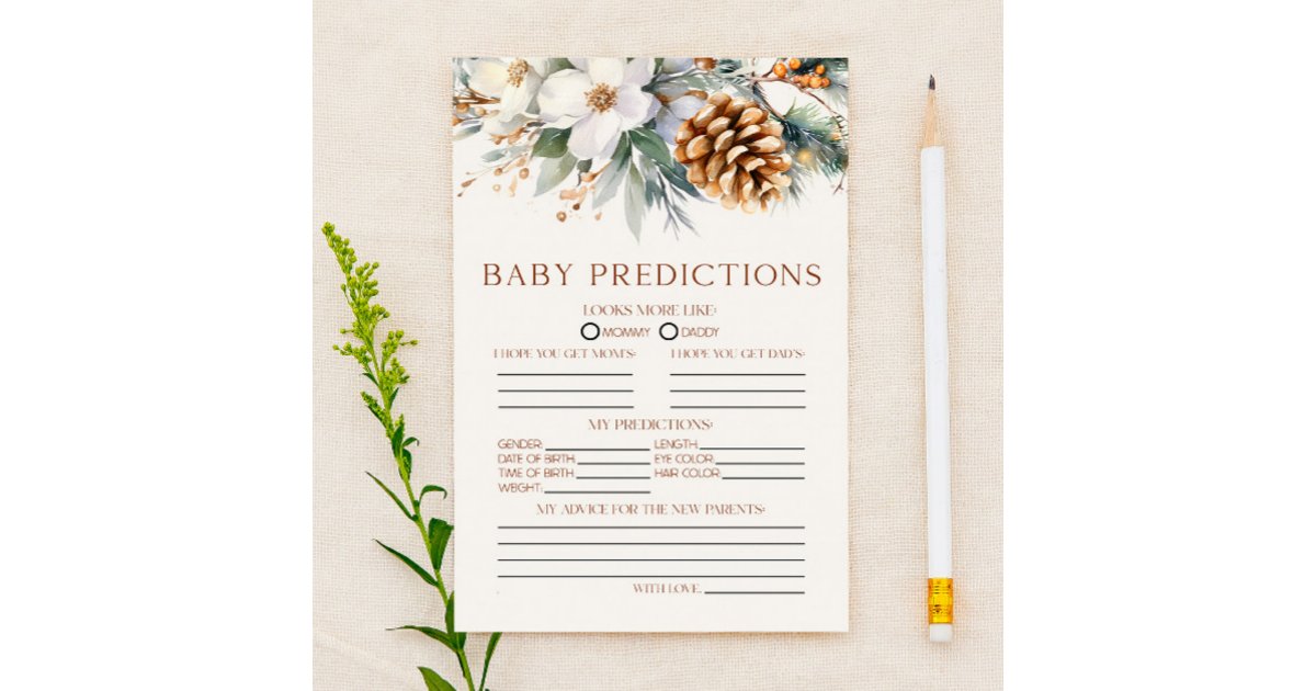 Pine Tree Floral Baby Shower Predictions Game | Zazzle