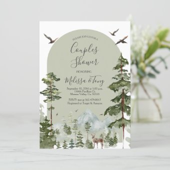 Pine Tree Forest Mountain Couple Shower Woodland Invitation | Zazzle