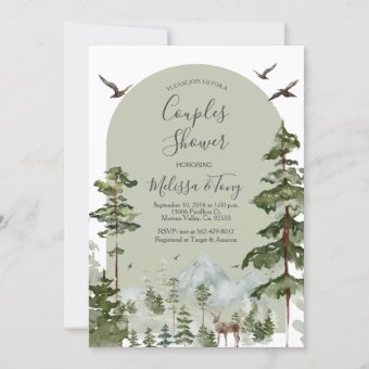 Pine Tree Forest Mountain Couple Shower Woodland Invitation | Zazzle