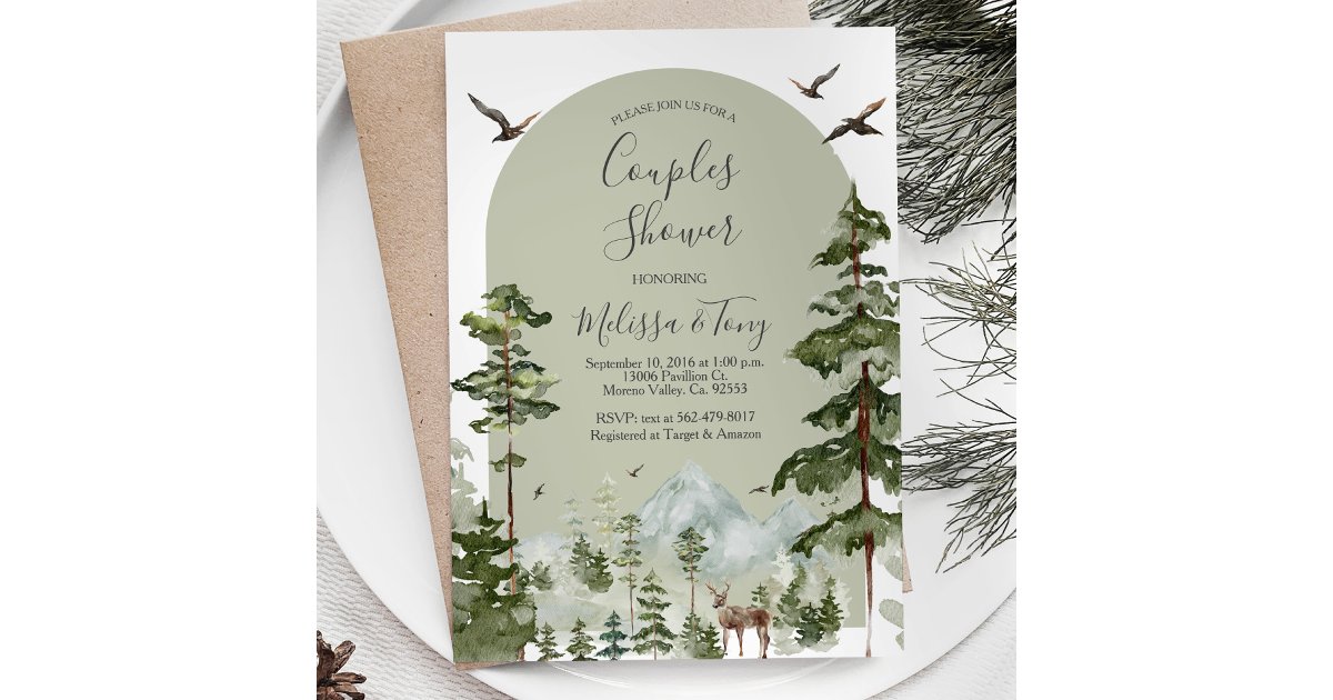 Pine Tree Forest Mountain Couple Shower Woodland Invitation | Zazzle