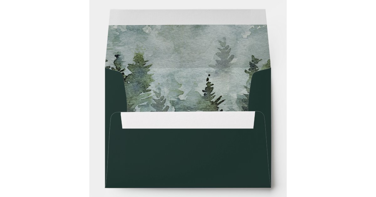 Pine Tree Forest Rustic Watercolor Themed Wedding Envelope | Zazzle
