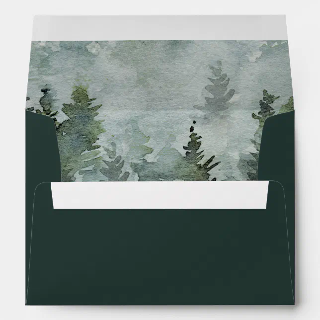 Pine Tree Forest Rustic Watercolor Themed Wedding Envelope | Zazzle