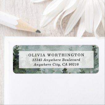 Pine Tree Forest Rustic Watercolor Themed Wedding Label | Zazzle