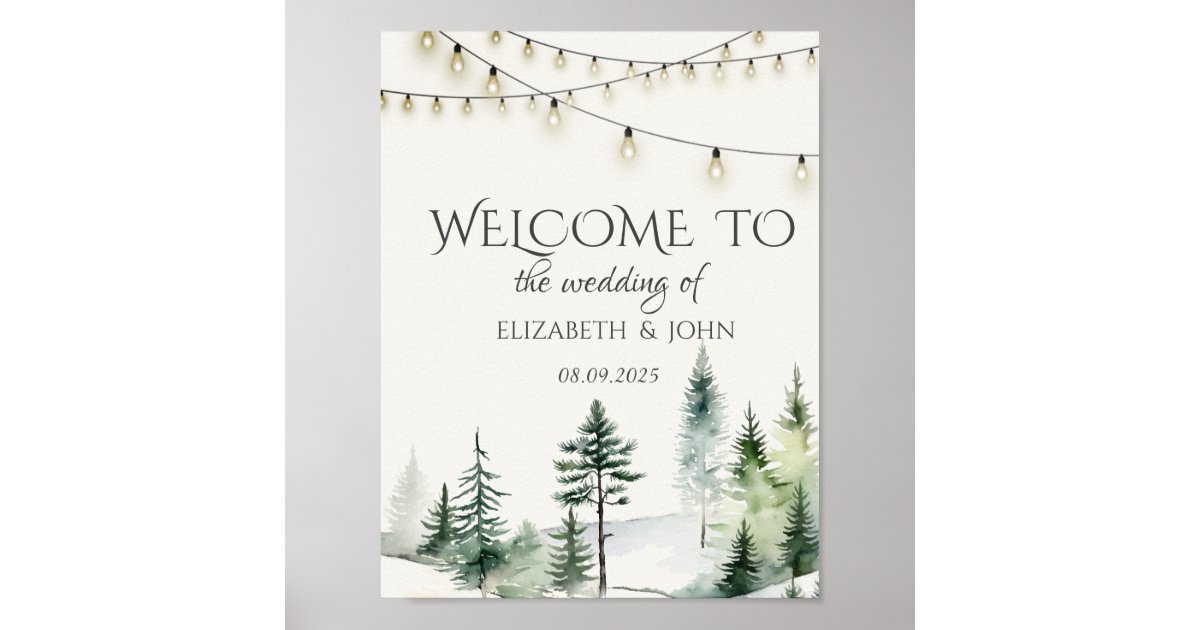 Pine Tree Forest,String Lights Wedding Poster | Zazzle