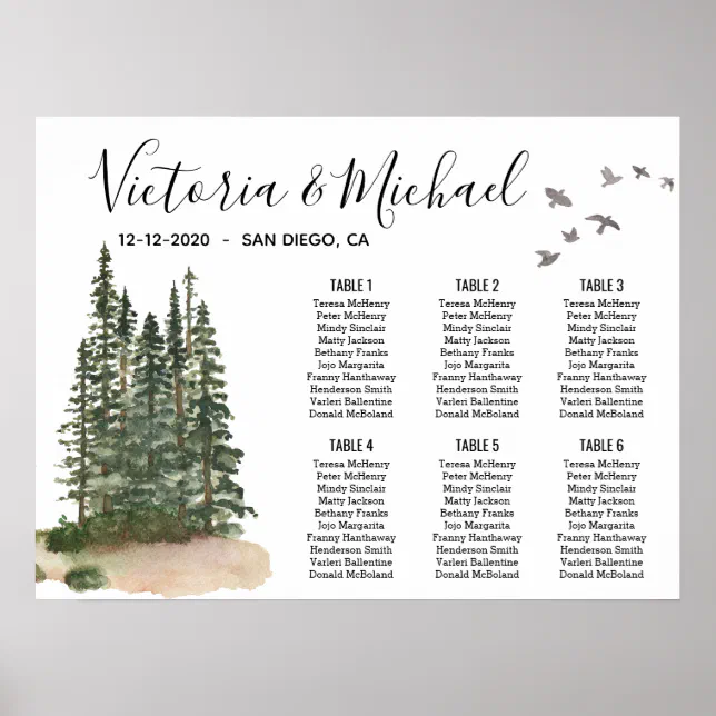 Pine Tree Forest Woodland Seating Chart | Zazzle