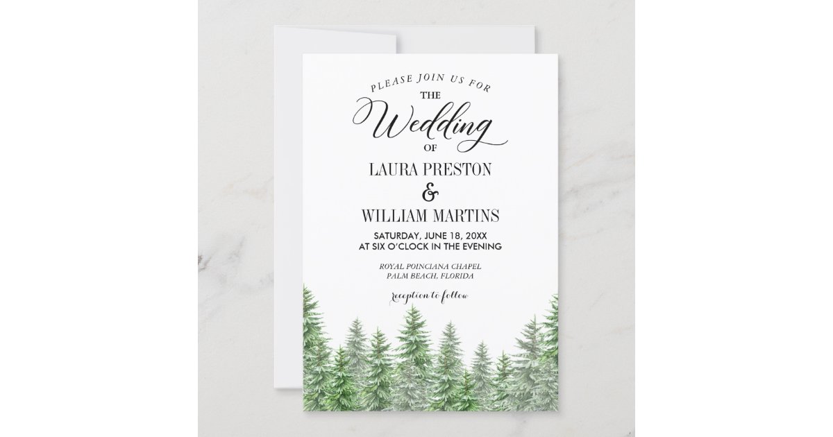 Pine Tree Greenery Wedding Invitation | Zazzle