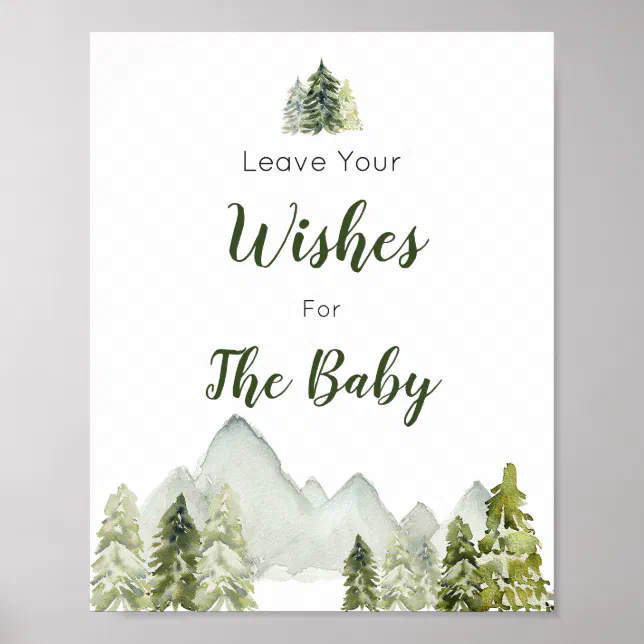 Pine Tree Mountain Baby Shower Wishes for Baby Poster | Zazzle