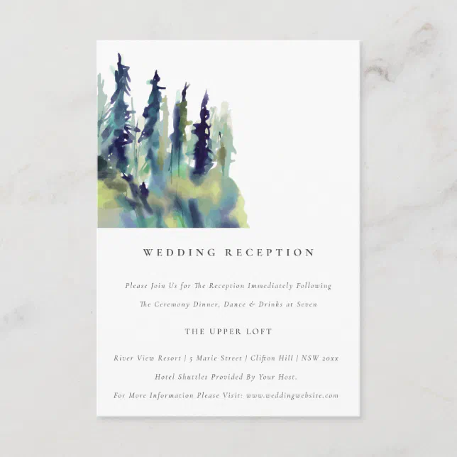 Pine Tree Mountain Landscape Wedding Reception Enclosure Card | Zazzle