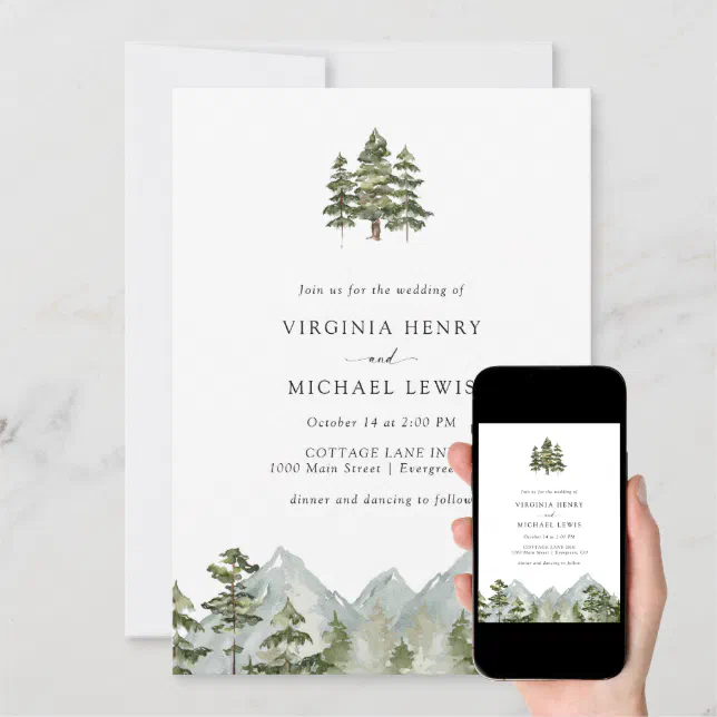 Pine Tree Mountain Wedding Invitation | Zazzle