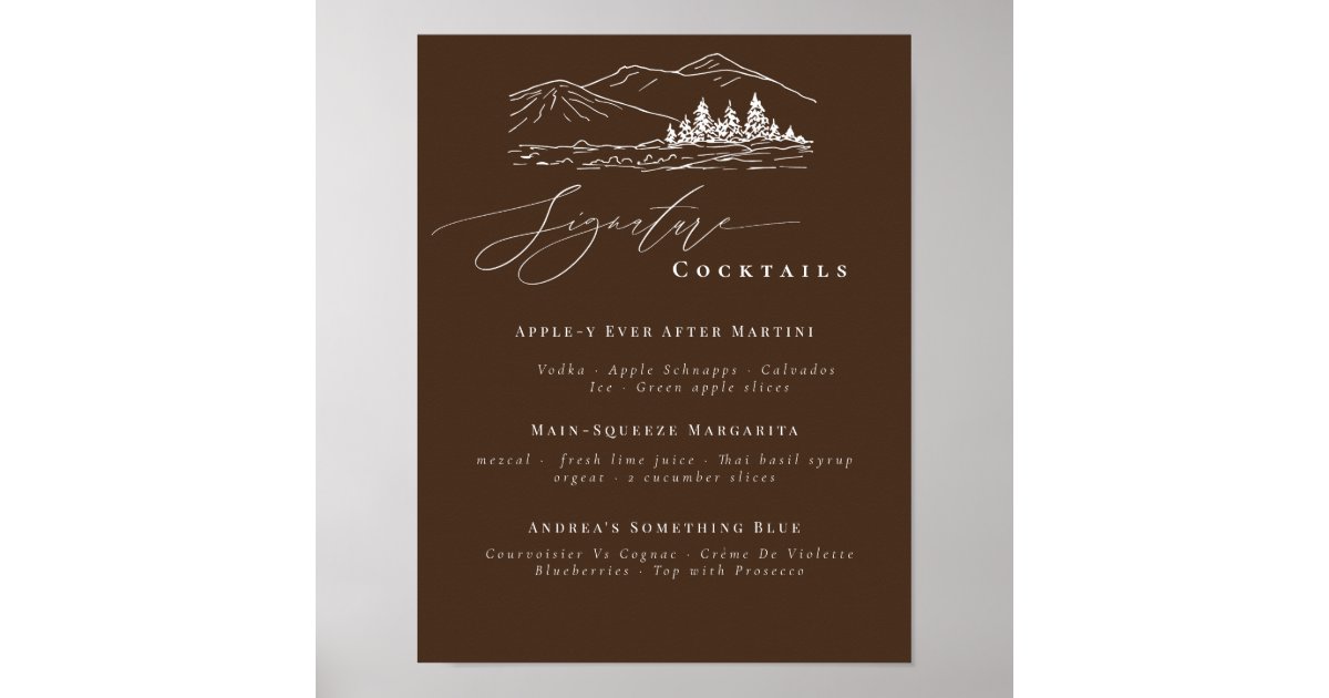Pine Tree Mountains Signature Drinks Bar Menu Poster | Zazzle
