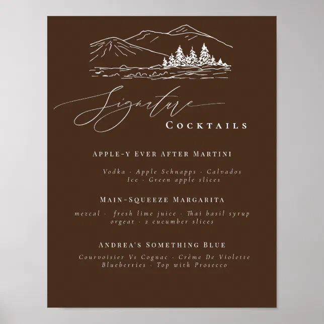 Pine Tree Mountains Signature Drinks Bar Menu Poster | Zazzle