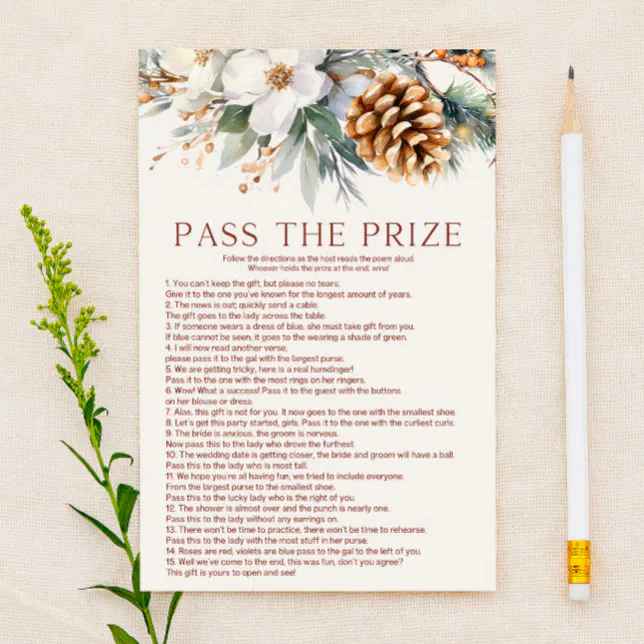 Pine Tree Pass The Prize Bridal Shower Game Stationery | Zazzle