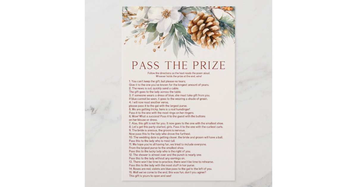 Pine Tree Pass The Prize Bridal Shower Game Stationery | Zazzle