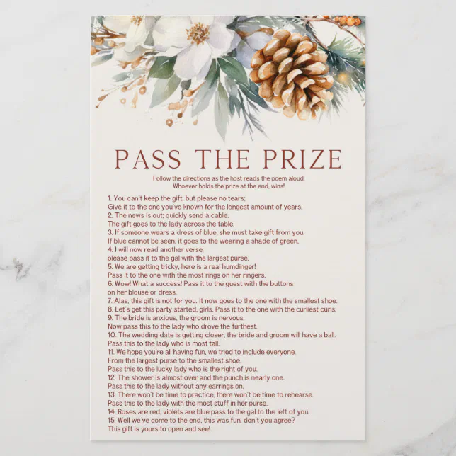 Pine Tree Pass The Prize Bridal Shower Game Stationery | Zazzle