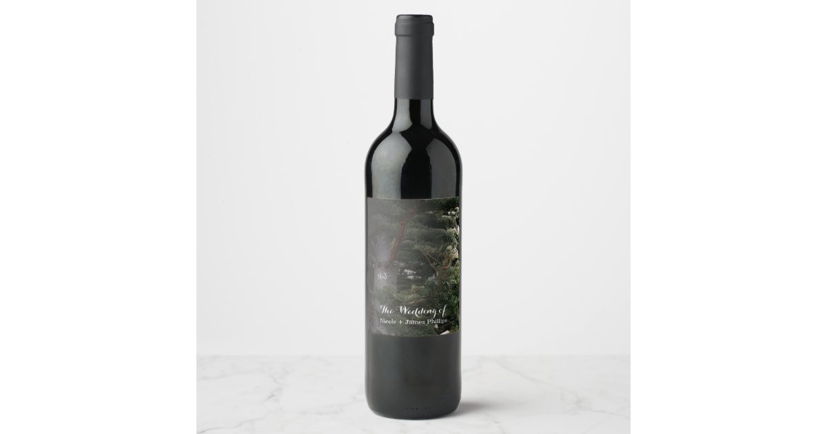 Pine Tree Rustic Forest Woods Wedding Wine Labels | Zazzle
