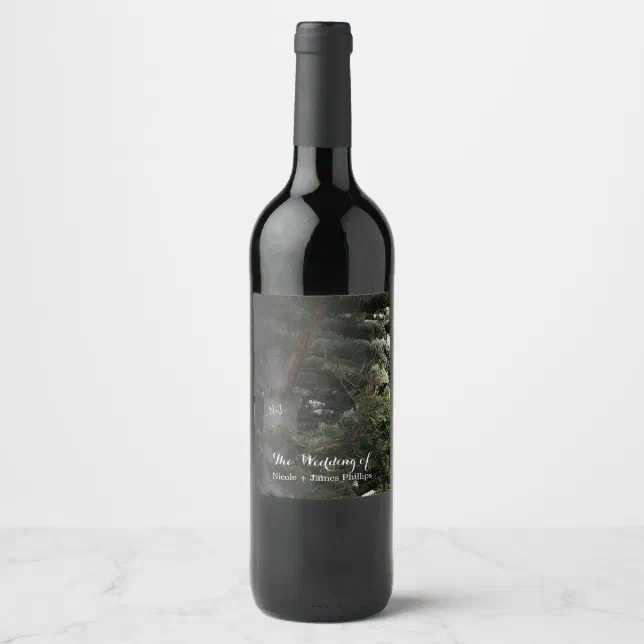 Pine Tree Rustic Forest Woods Wedding Wine Labels | Zazzle