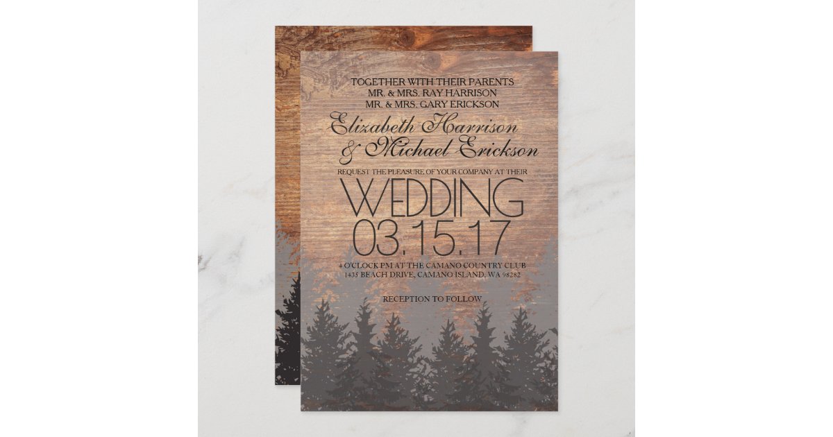 Pine Tree Rustic Wedding Invitation | Zazzle