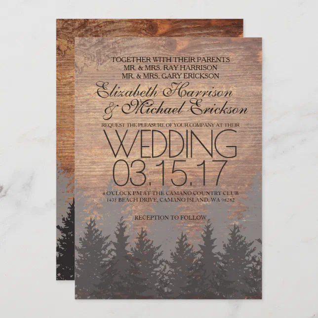 Pine Tree Rustic Wedding Invitation | Zazzle