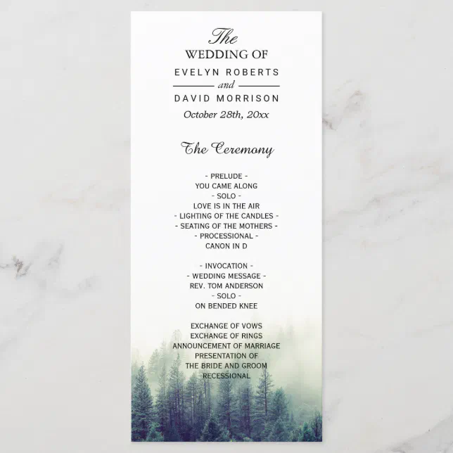 Pine Tree Wedding Program | Nature Forest Theme | Zazzle