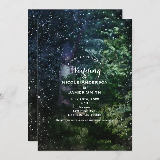 Pine Tree Winter Night Forest Wedding Invitations | Zazzle