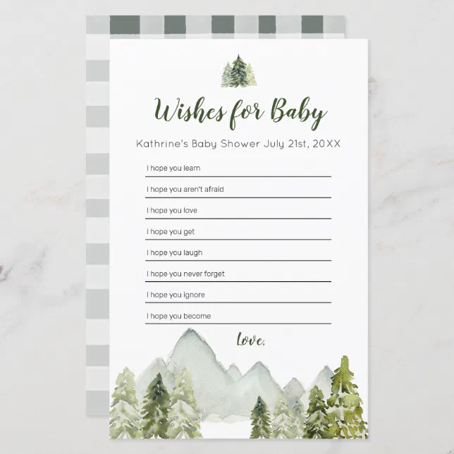 Pine Trees Adventure Baby Shower Wishes for Baby | Zazzle