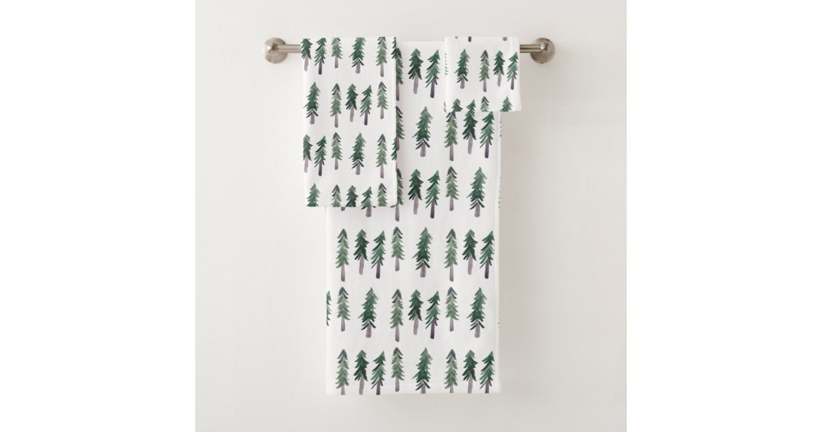 Pine Trees Forest Watercolor Pattern Bath Towel Set | Zazzle