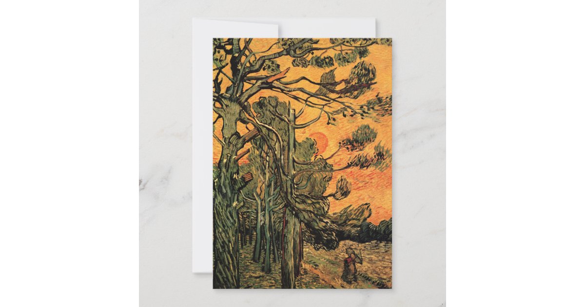 Pine Trees Red Sky Setting Sun by Vincent van Gogh | Zazzle