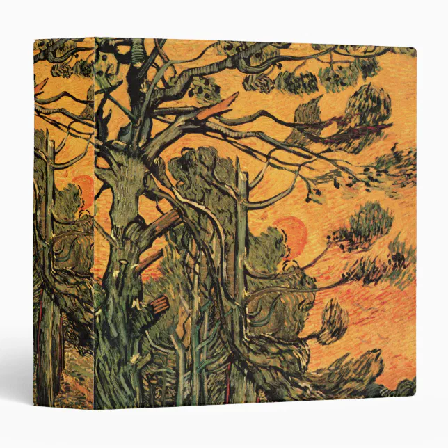 Pine Trees Red Sky Setting Sun by Vincent van Gogh Binder | Zazzle