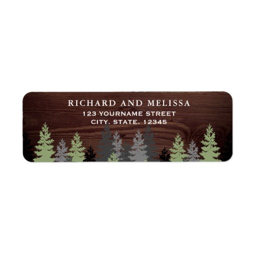 Pine Trees Rustic Wood Winter Wedding Label | Zazzle