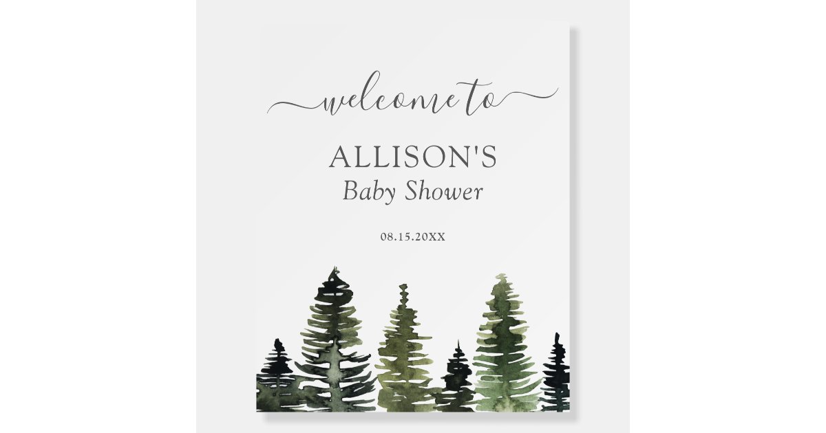 Pine Trees Woodland Baby Shower Welcome Sign | Zazzle