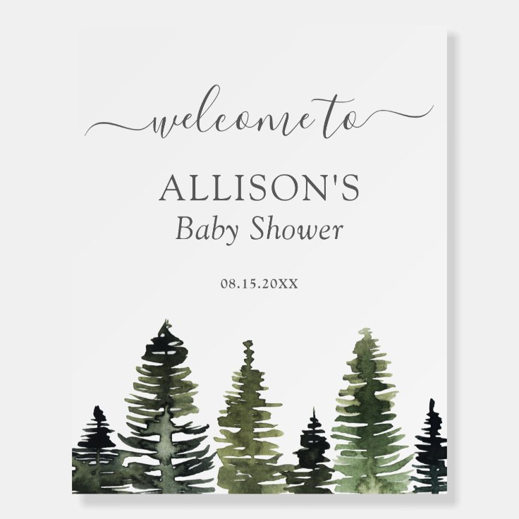 Pine Trees Woodland Baby Shower Welcome Sign | Zazzle