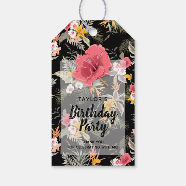 Pineapple and Hibiscus Birthday Party Thank You Gift Tags | Zazzle