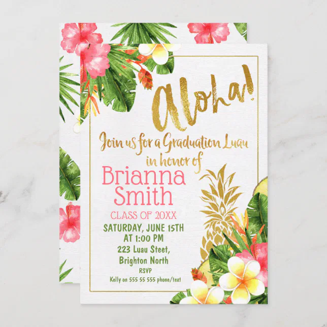 Pineapple Calligraphy Graduation Luau Invitation | Zazzle
