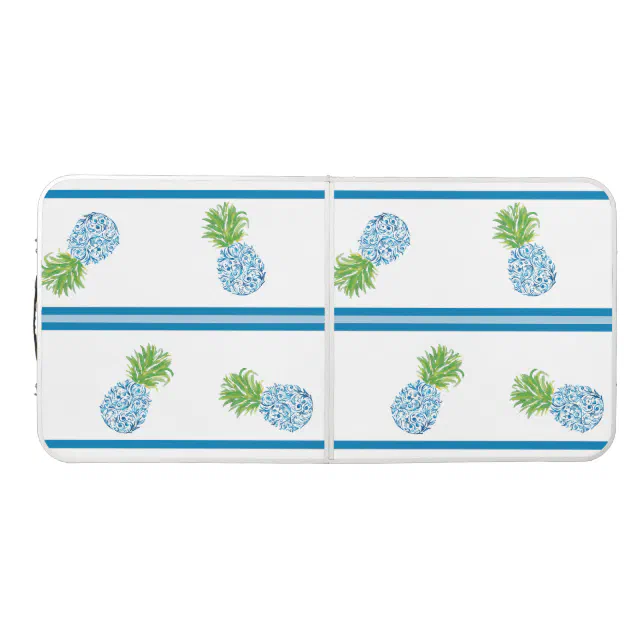 Pineapple Chinoiserie Blue White Preppy Beer Pong Table | Zazzle