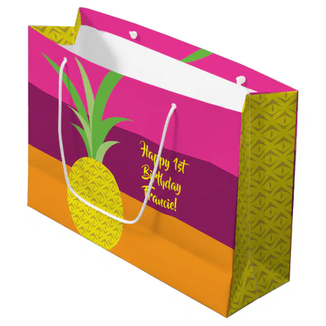 Pineapple Cute Summer 1st Birthday Party Theme Large Gift Bag | Zazzle
