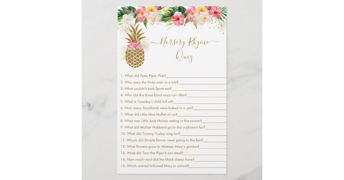 Pineapple Floral Nursery Rhyme Shower Game | Zazzle