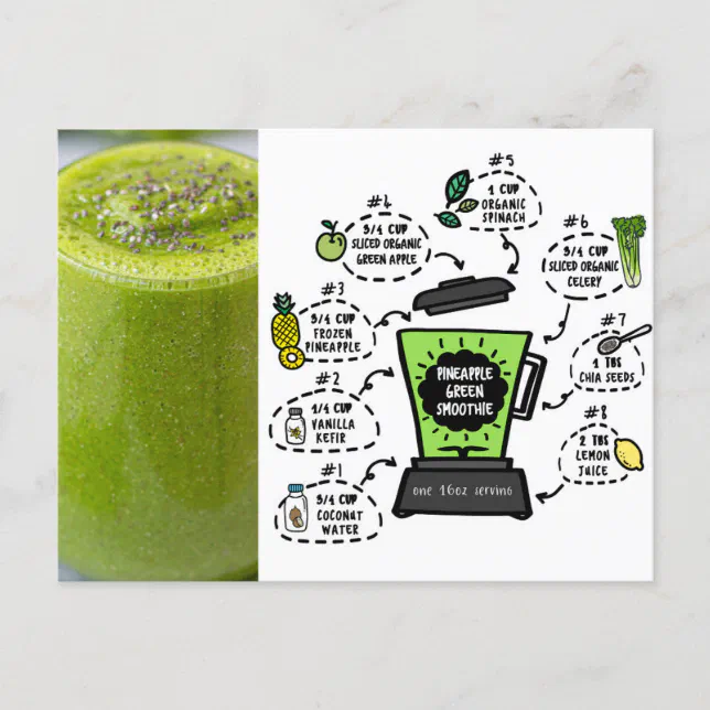 Pineapple Green Smoothie Recipe Postcard | Zazzle