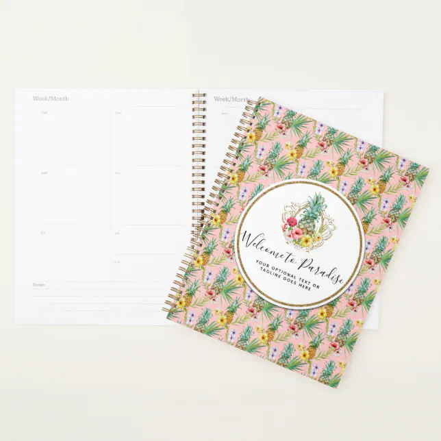 Pineapple & Hibiscus Flowers Watercolor Tropical Planner | Zazzle