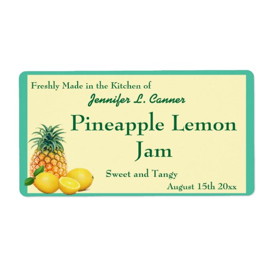 Pineapple Lemon Jam Preserves Canning Jar Label | Zazzle.com