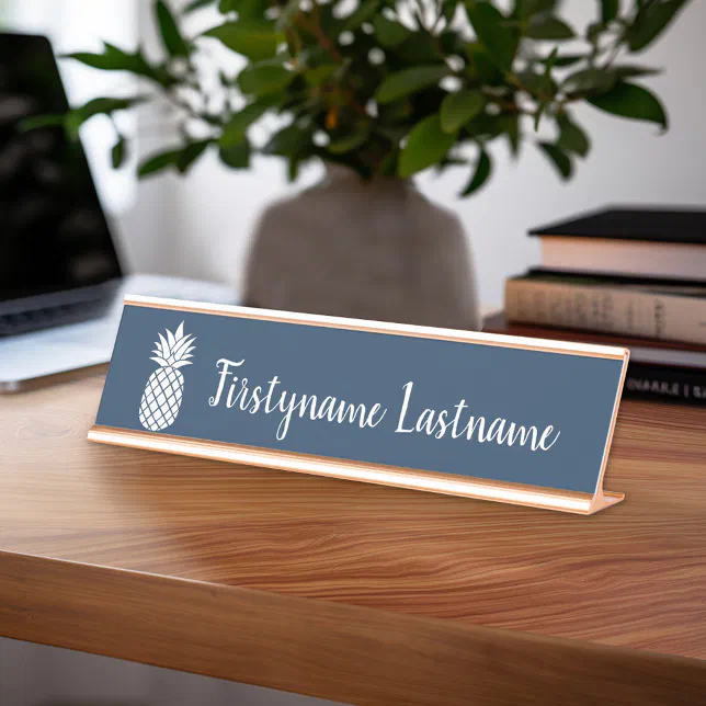 Pineapple Logo and Custom Script Name Desk Name Plate | Zazzle