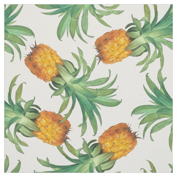 Green Orange Yellow Pineapple Fruit Summer Pattern Fabric | Zazzle