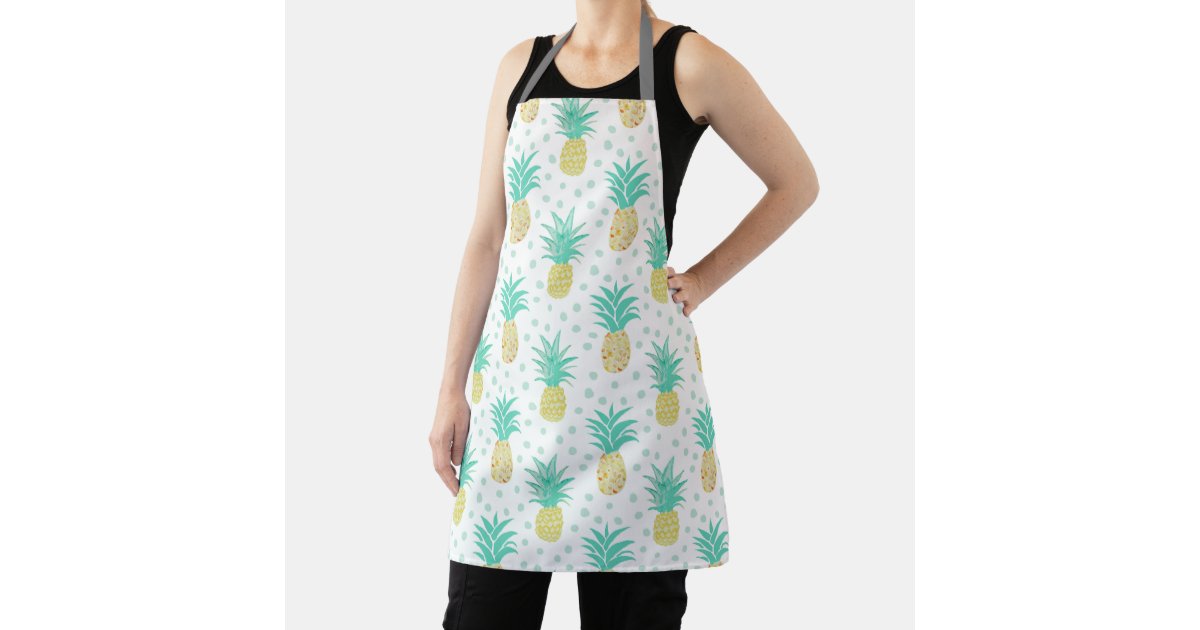 Pineapple Polka Dot Pattern All Over Apron | Zazzle