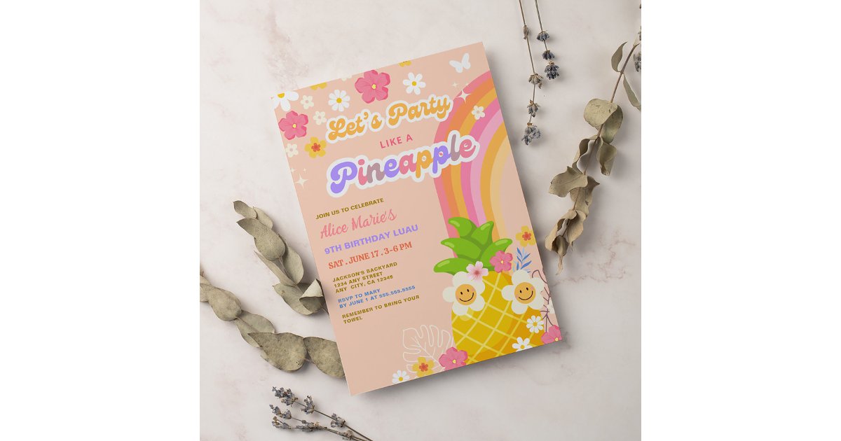 Pineapple Pool Party Luau Birthday Invitation | Zazzle