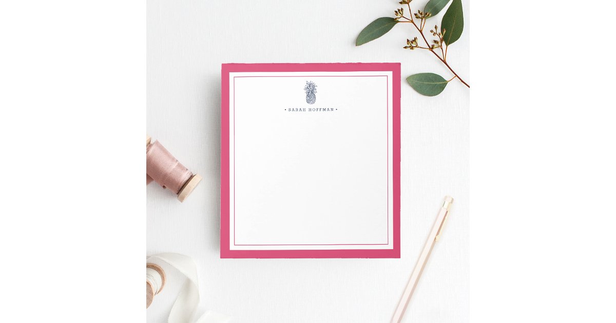 Pineapple Prep | Pink and Navy Personalized Notepad | Zazzle
