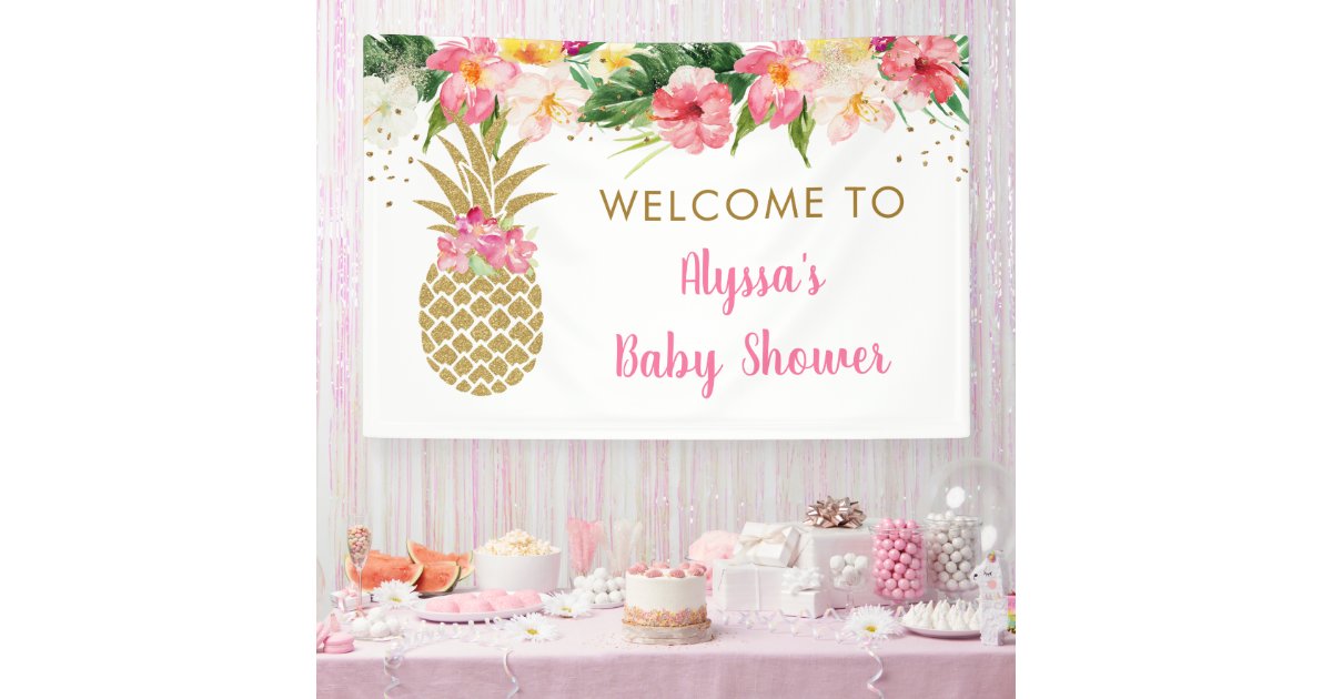 Pineapple Tropical Floral Baby Shower Banner | Zazzle