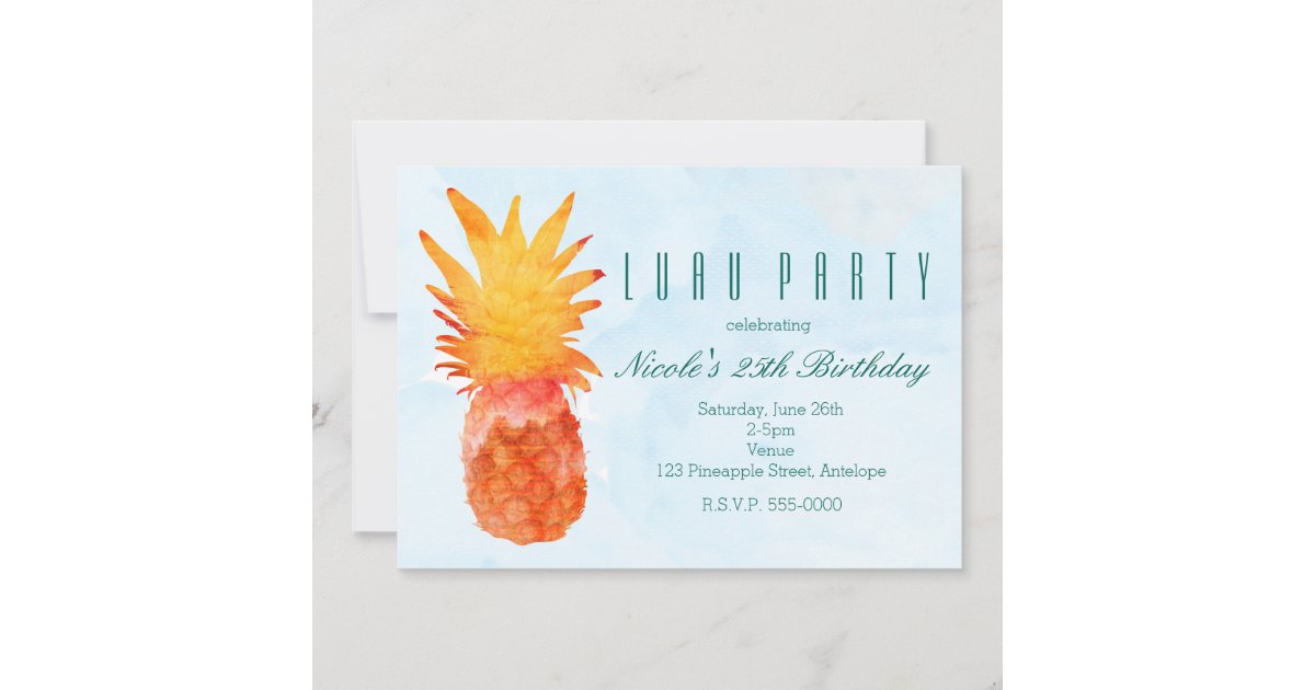 Pineapple Watercolor Tropical Party Invitations | Zazzle