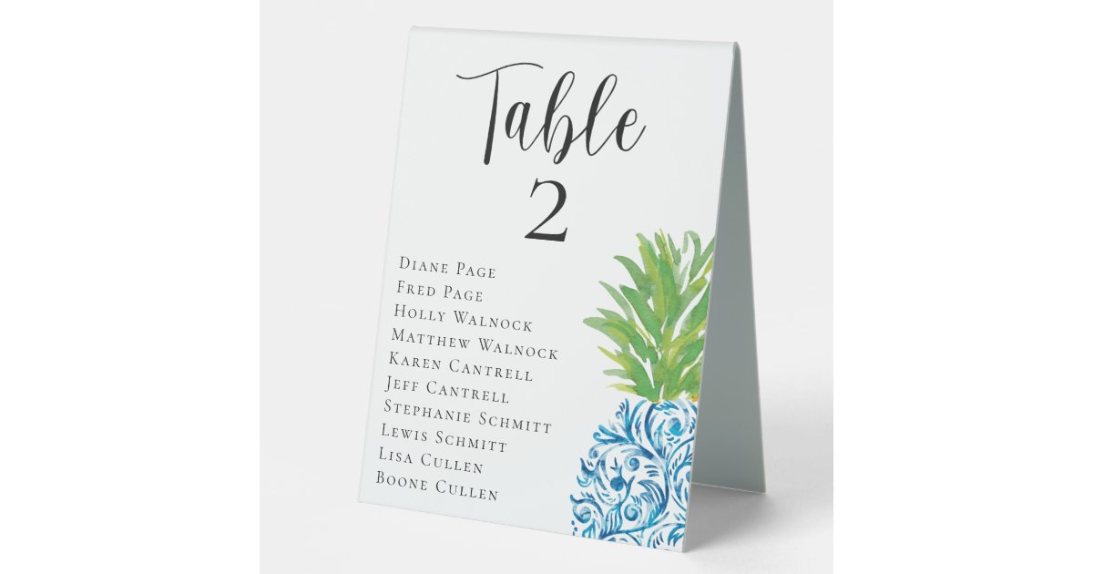 Pineapple Wedding Seating Chart Table Number Tent | Zazzle