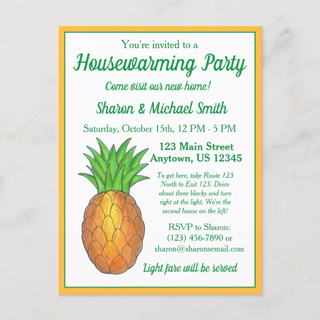 Pineapple Welcome Open House Housewarming Party Invitation Postcard ...