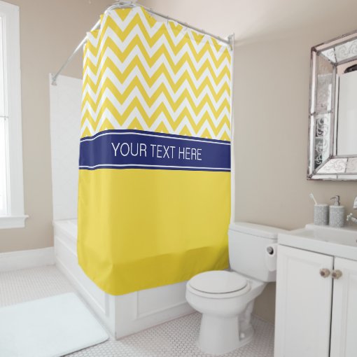 Pineapple Yellow Lg Chevron Cb Navy Name Monogram Shower Curtain Zazzle